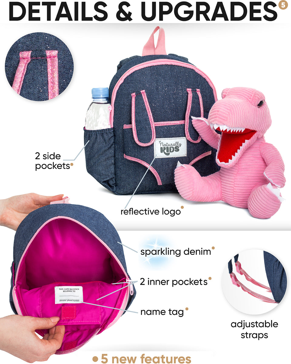 🦖 Kids' Dinosaur Backpack & Pink T-Rex Plush Toy — MEDIUM – 🦖 Naturally ...