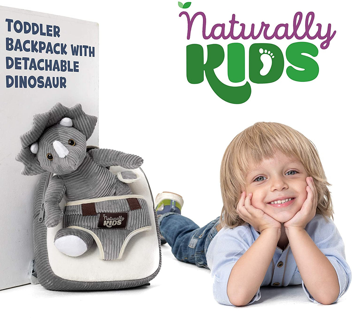 Toddler Dinosaur Backpack & Grey Triceratops Plush Toy — Classic SMALL ...