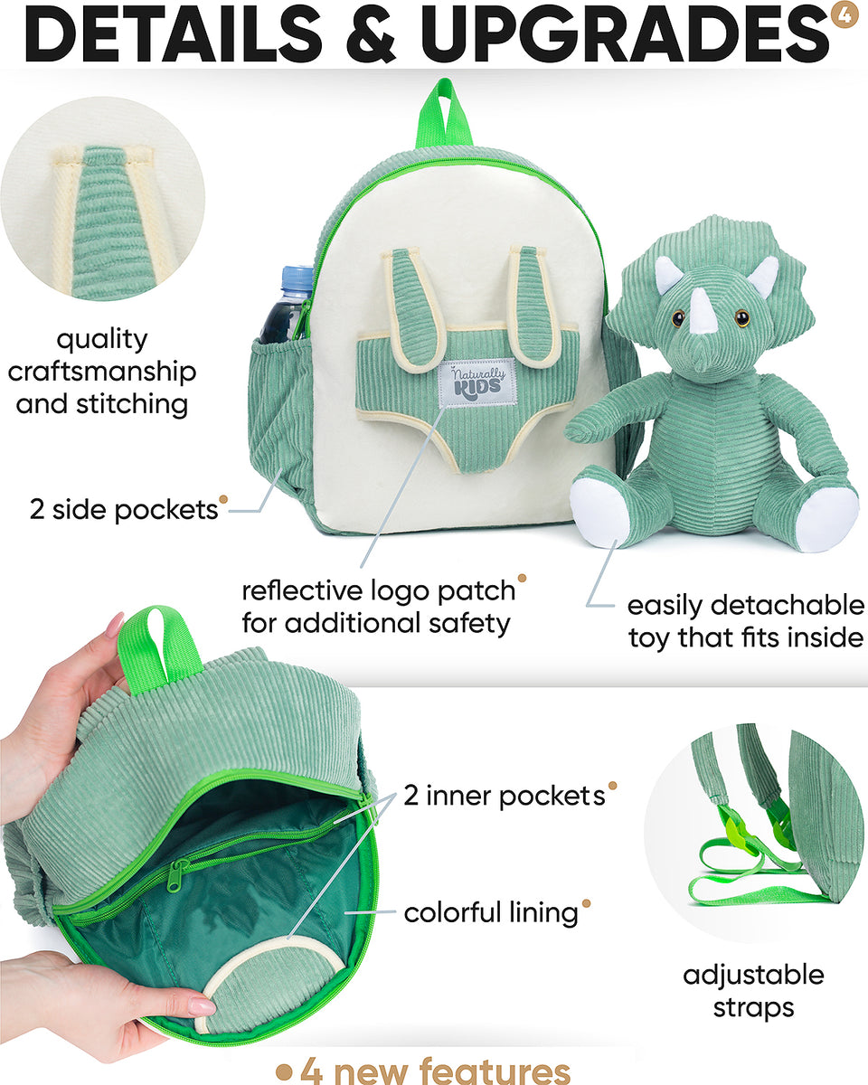 Kids' Dinosaur Backpack & Green Triceratops Plush Toy — MEDIUM – 🦖 ...